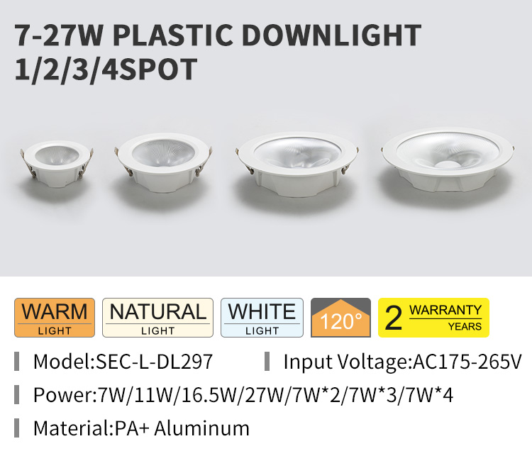 7-27W Plastic Downlight 1/2/3/4Spot - Gedi Electronics